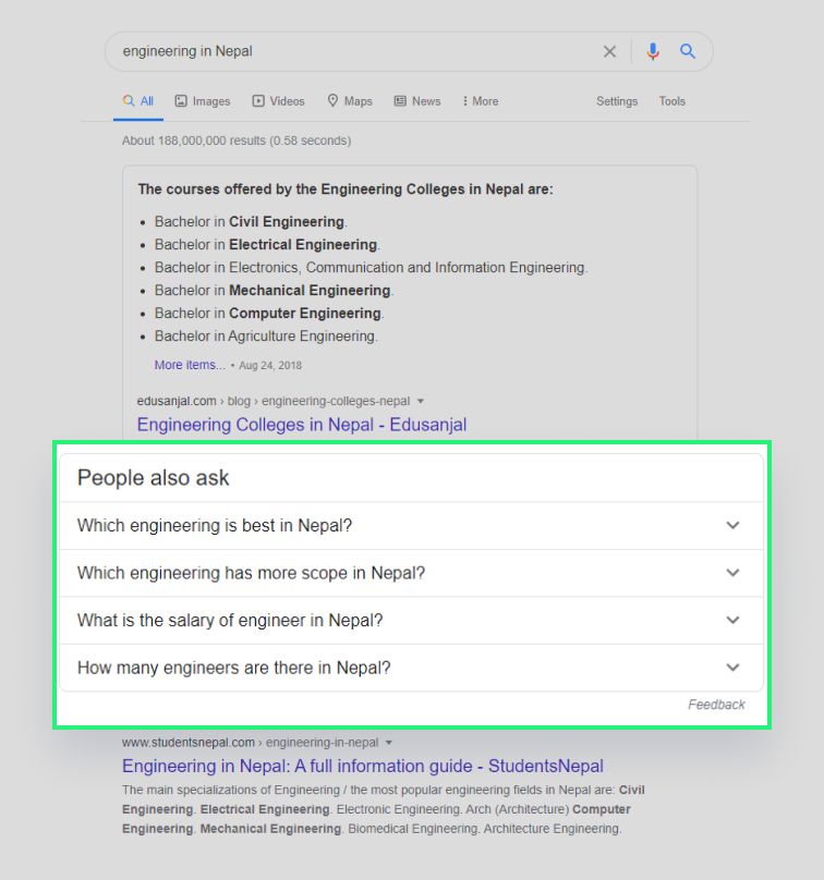 Google SERP - What Search Results Look Like in Nepal?